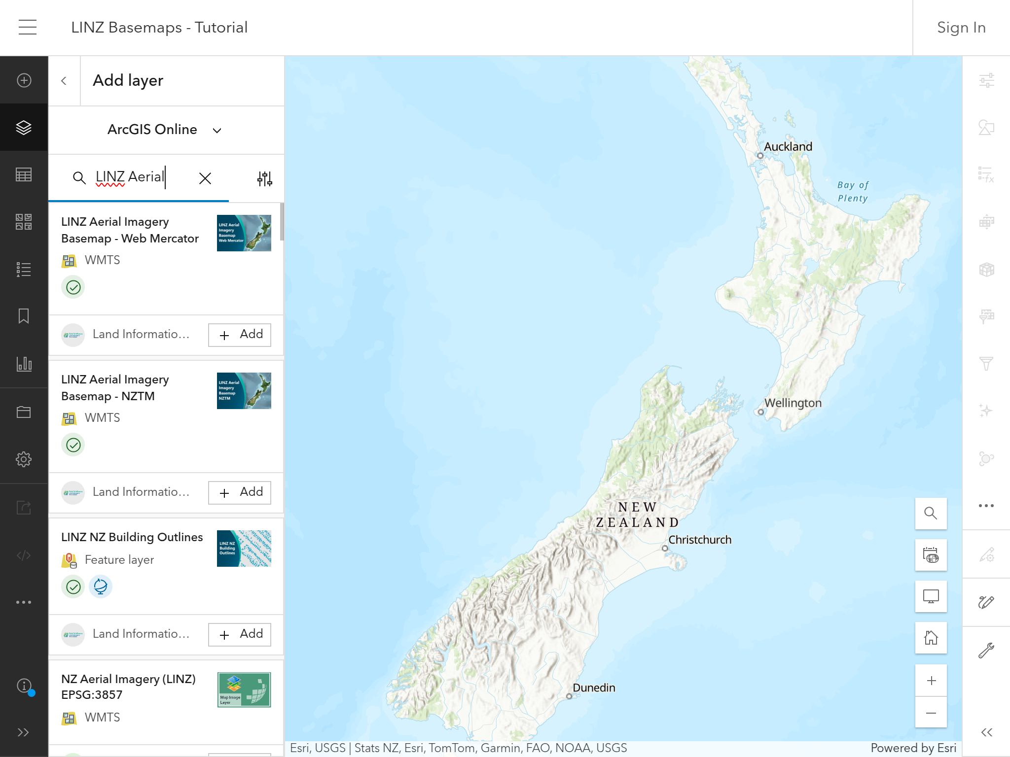 How to add LINZ Aerial Imagery Basemaps to ArcGIS Online - LINZ Basemaps
