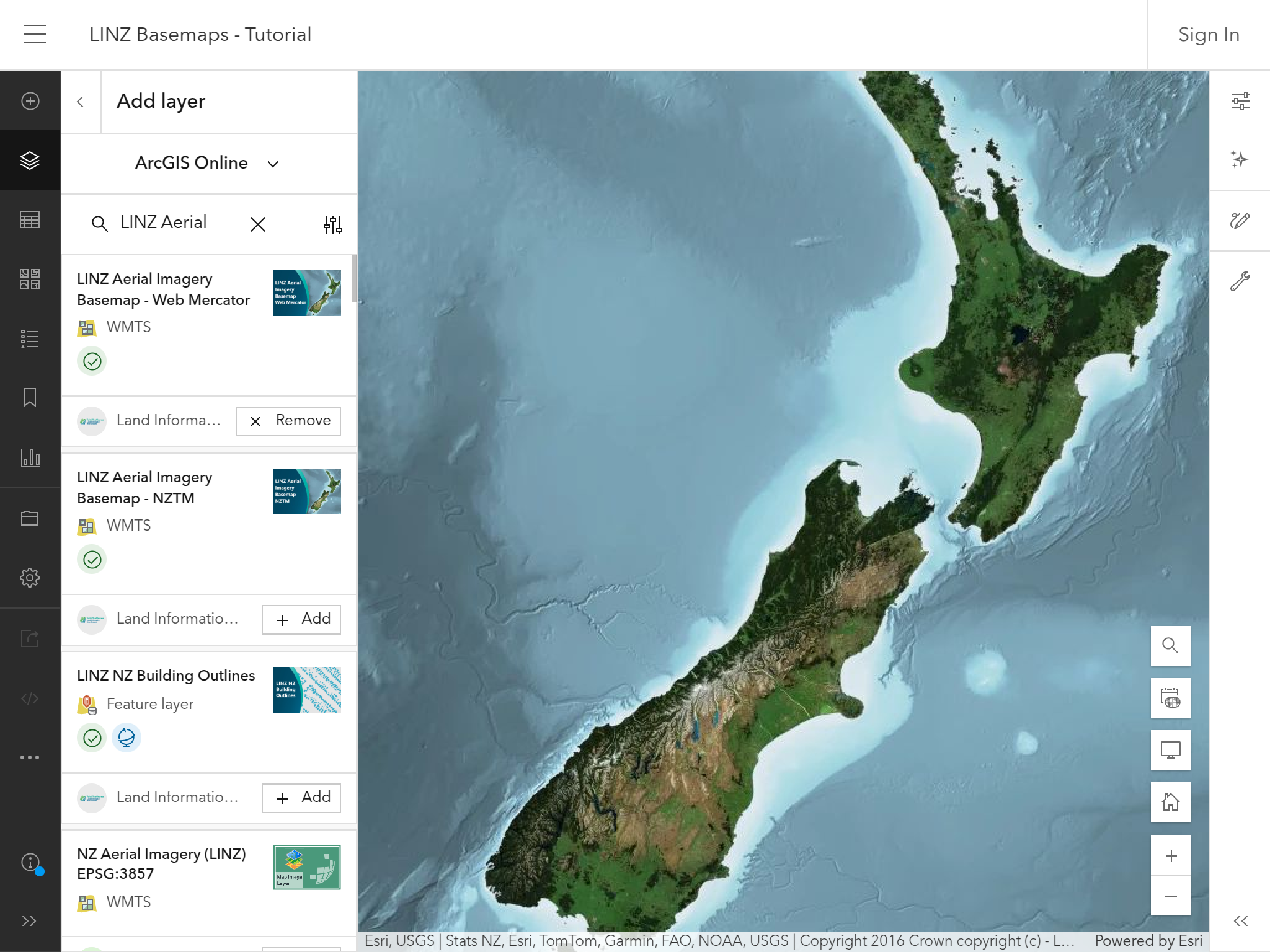 How to add LINZ Aerial Imagery Basemaps to ArcGIS Online - LINZ Basemaps
